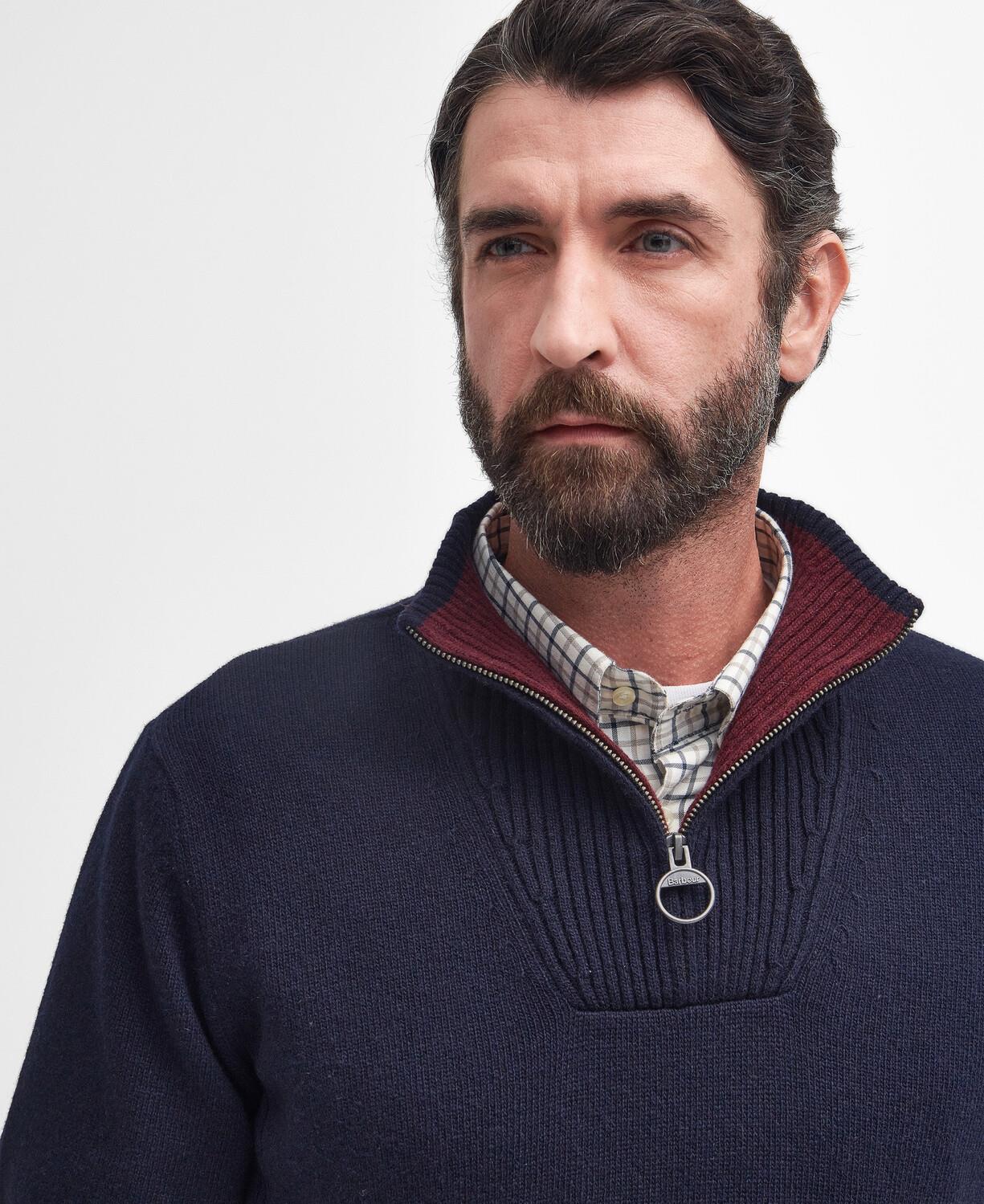 Barbour Pullover Nelson Yarım Fermuar Kazak NY91 Dark Navy-Rosemary Tartan