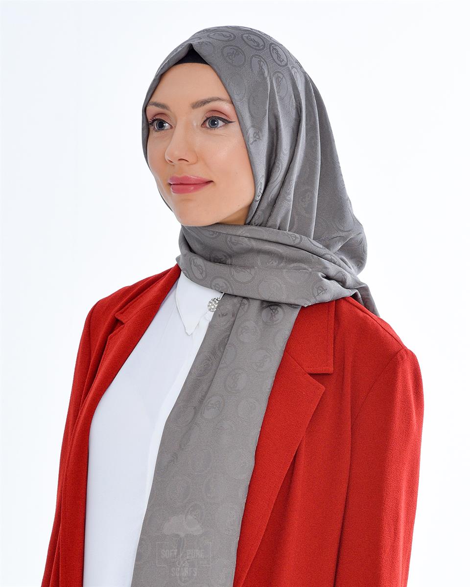 Antrasit - LSY Desen Parlak Şal - Pull Scarfs