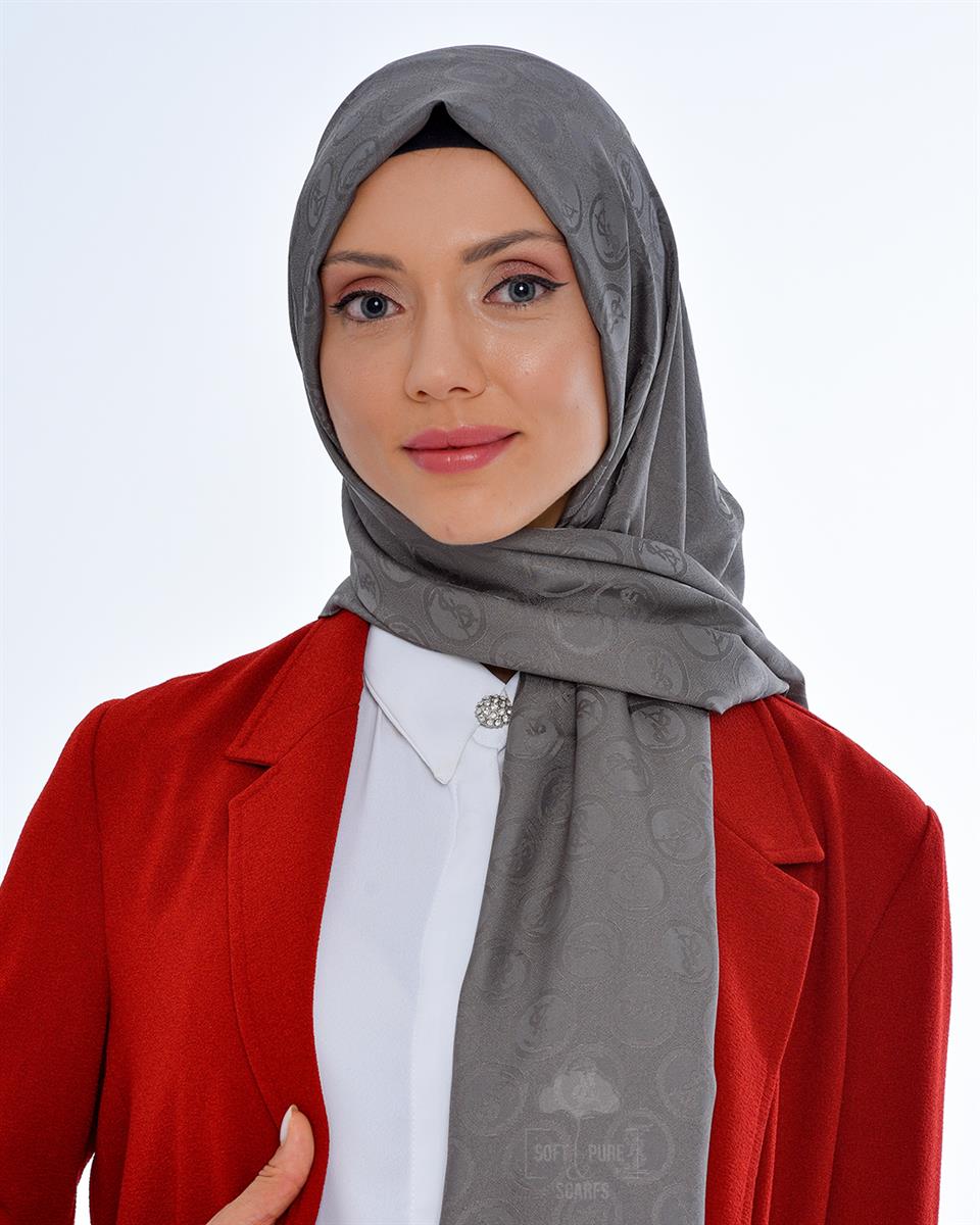 Antrasit - LSY Desen Parlak Şal - Pull Scarfs