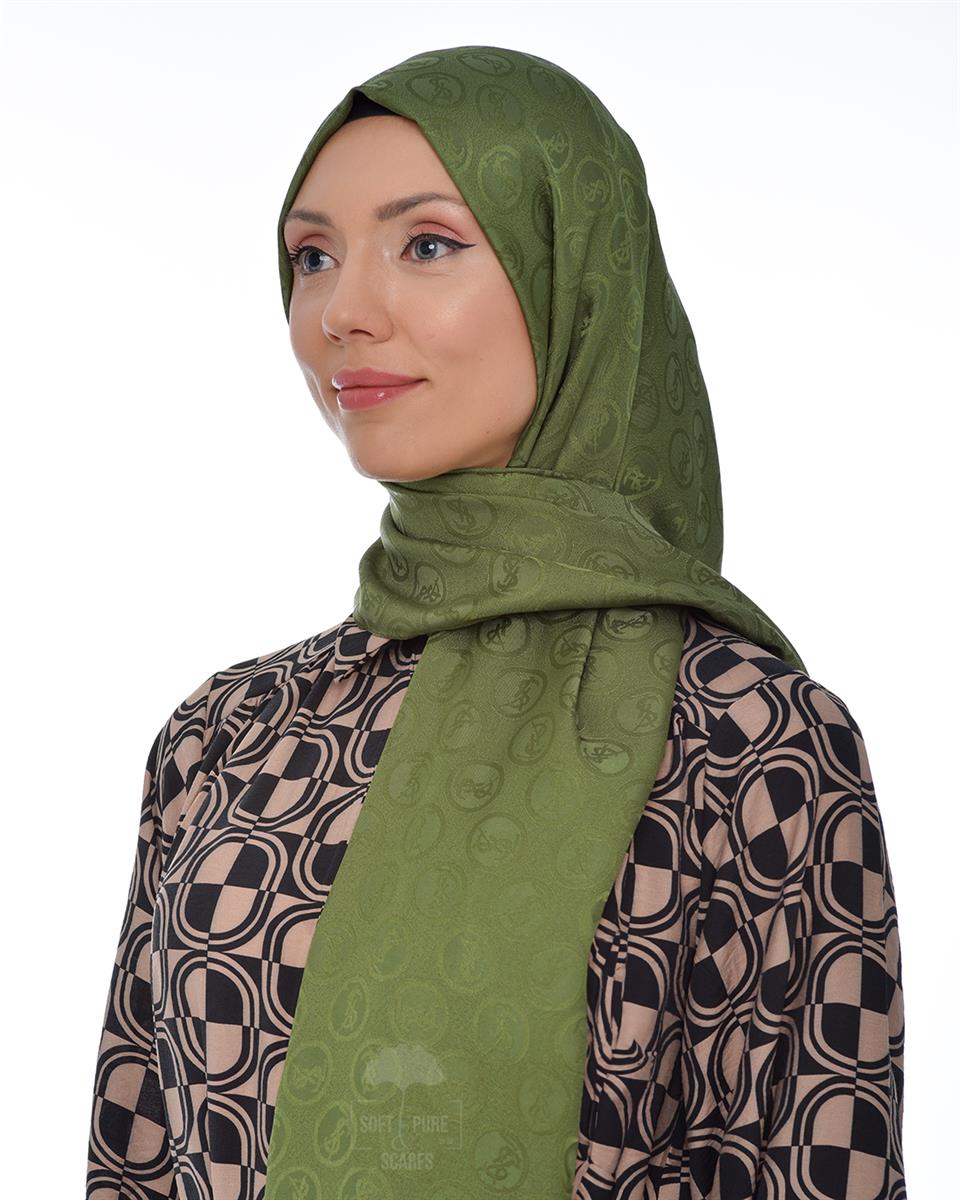 Haki - LSY Desen Parlak Şal - Pull Scarfs