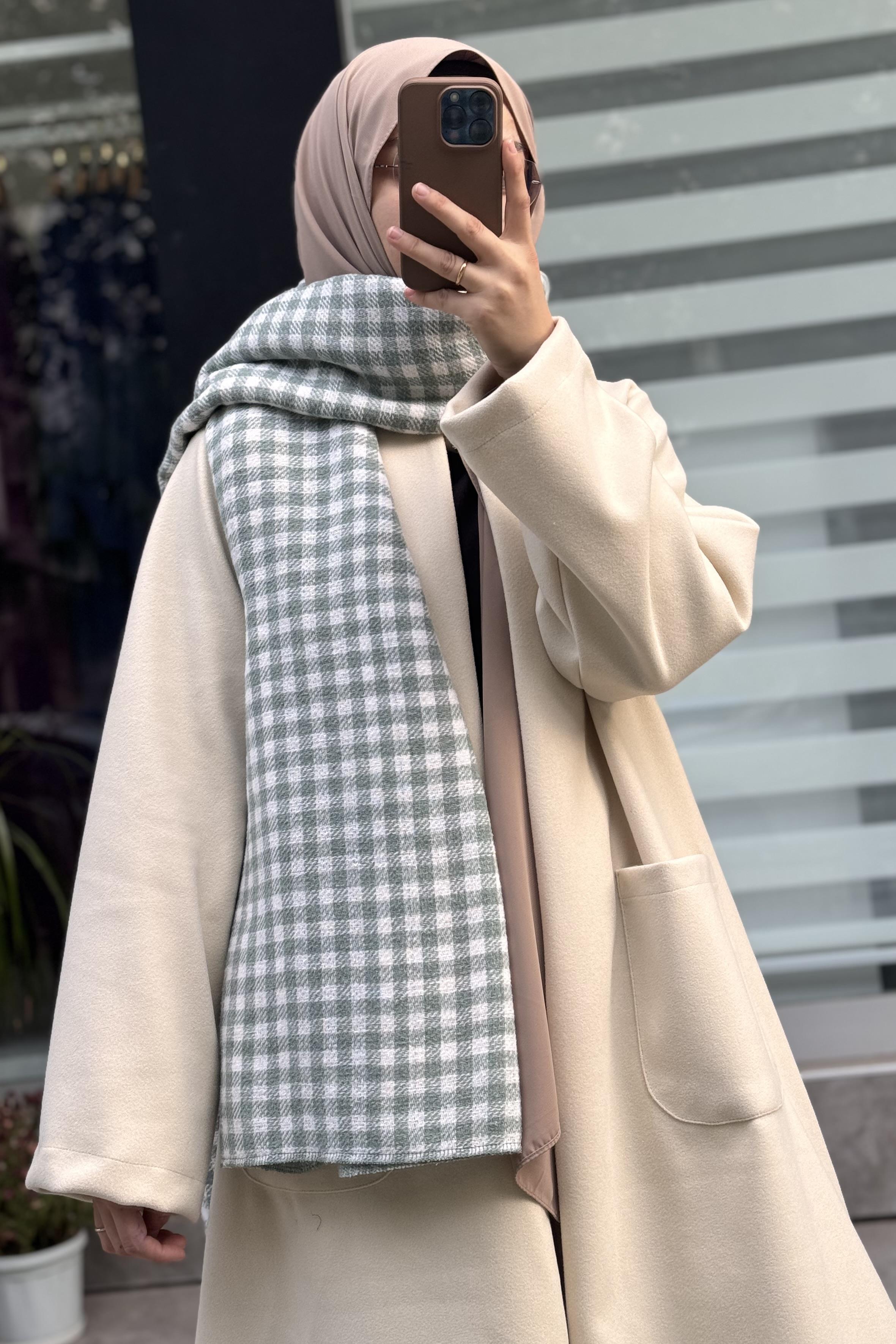 Çift Taraflı Kışlı Omuz Şalı - Mint