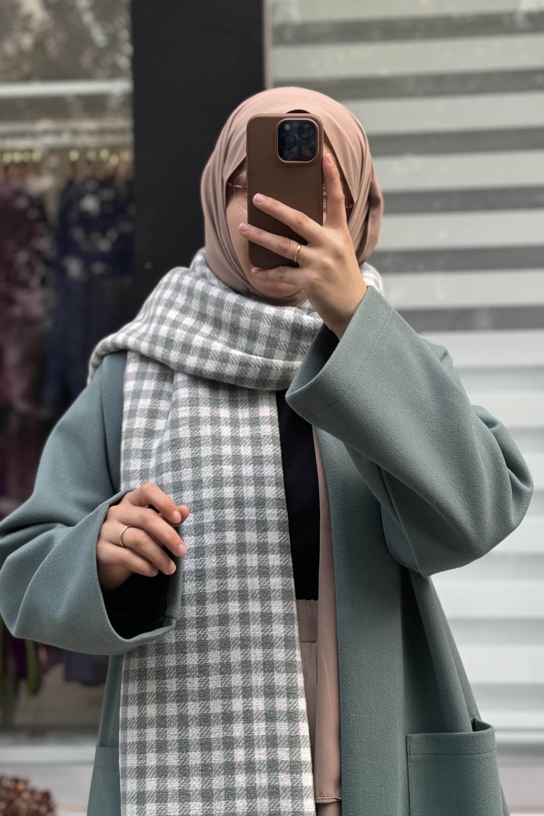 Çift Taraflı Kışlı Omuz Şalı - Mint