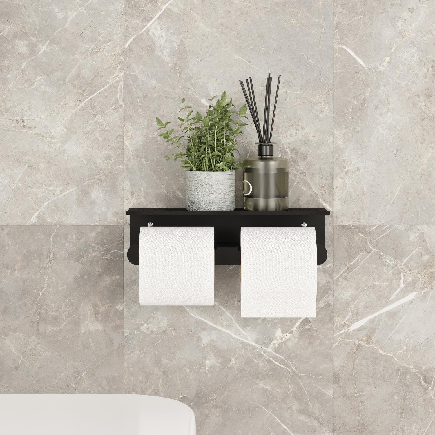 Fiji Metal İkili Tuvalet Kağıdi Askısı - Raflı - Siyah | AYZ Designs