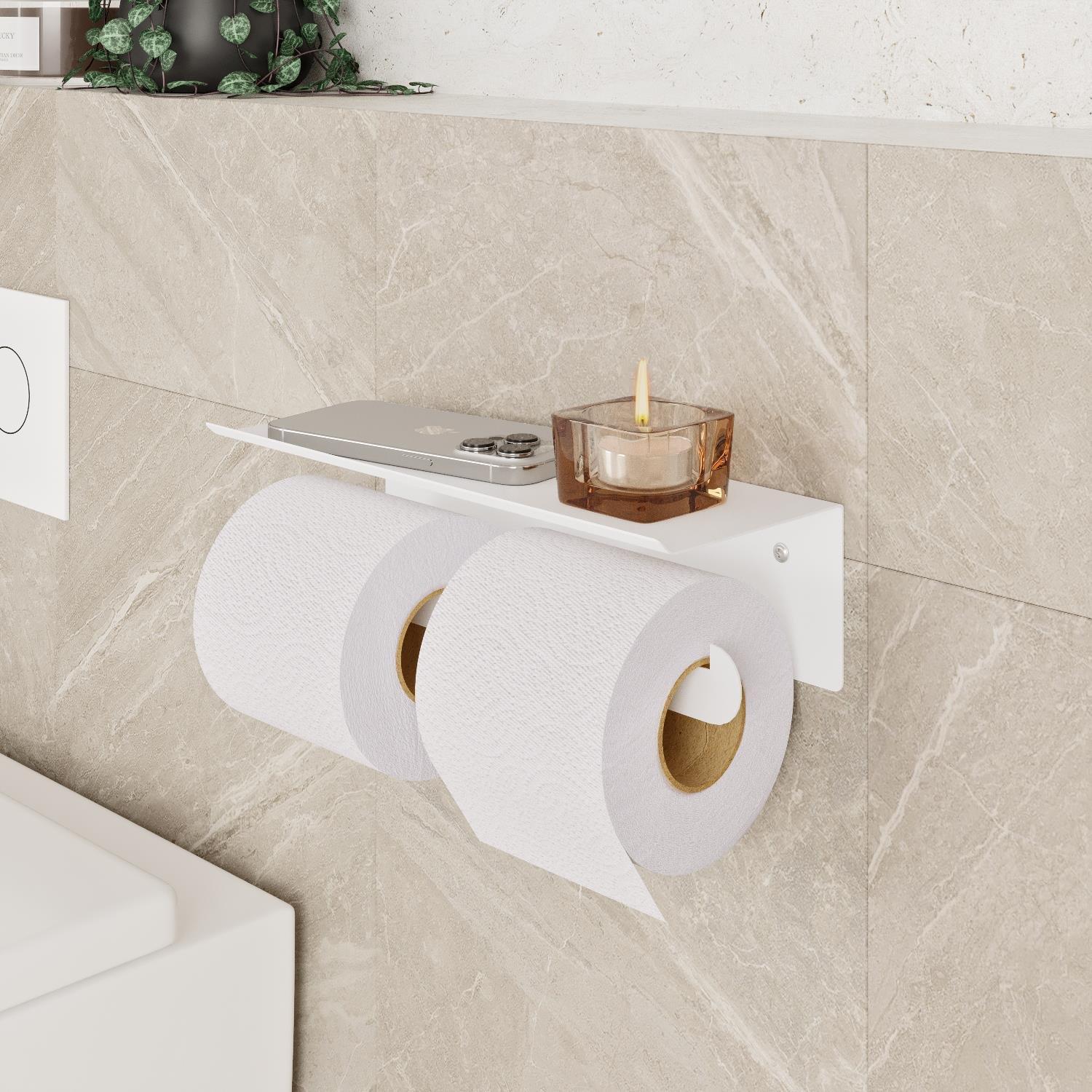 Fiji Metal İkili Tuvalet Kağıdi Askısı - Raflı - Beyaz | AYZ Designs