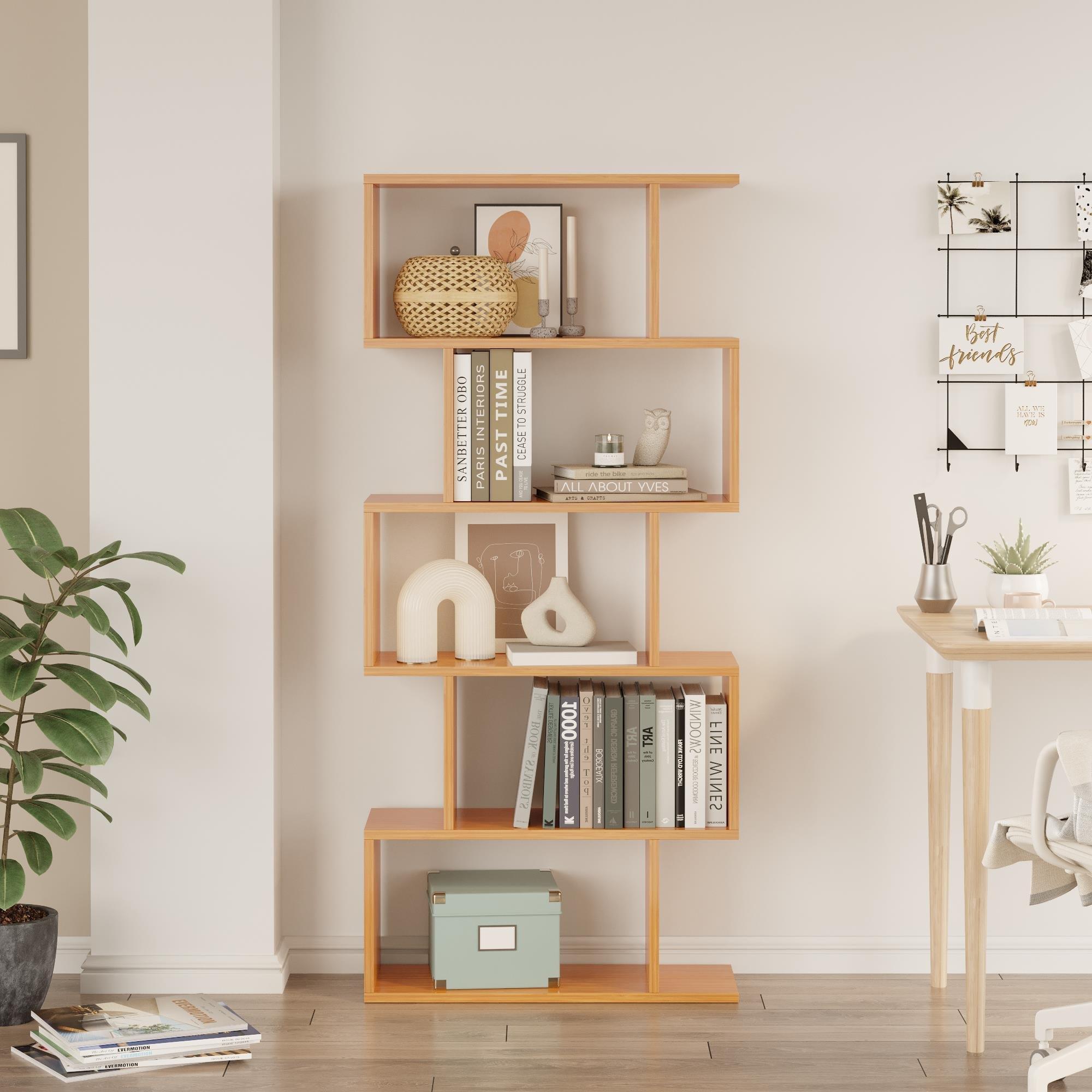 Santorini 5 Bolmeli Dikey Kitaplık - Bambu | AYZ Designs