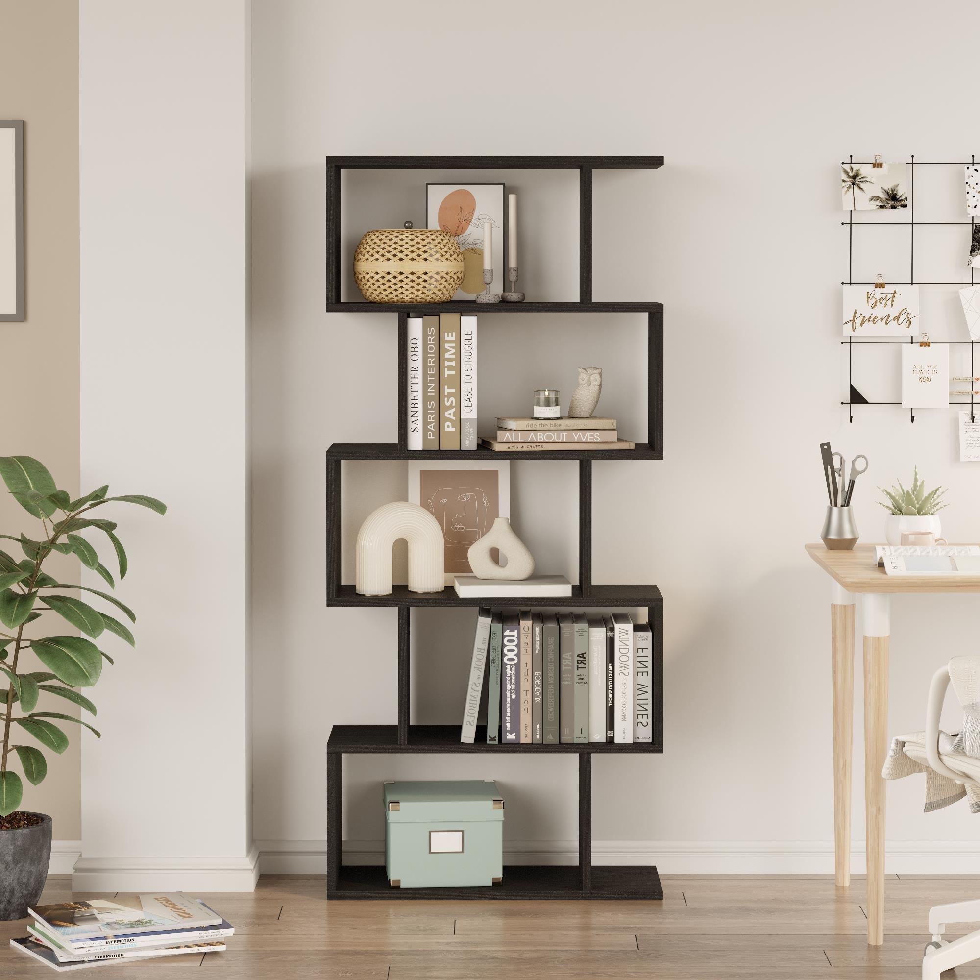 Santorini 5 Bolmeli Dikey Kitaplık - Siyah | AYZ Designs