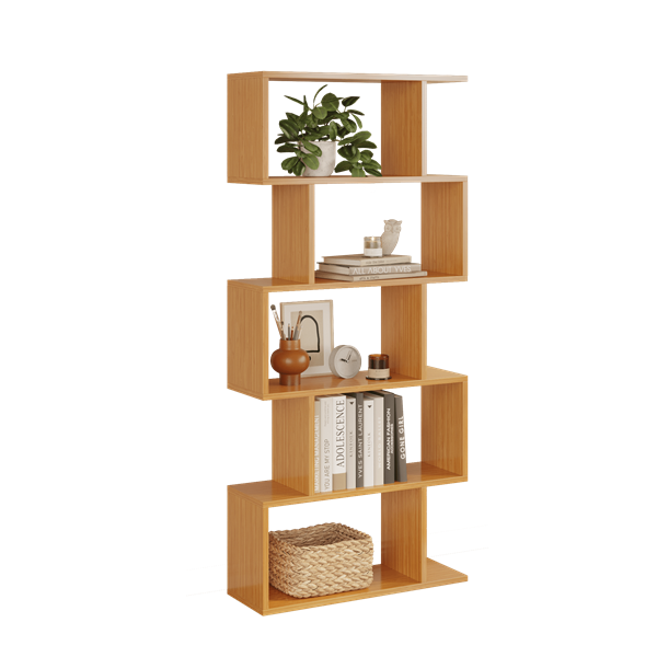 Santorini 5 Bolmeli Dikey Kitaplık - Bambu | AYZ Designs
