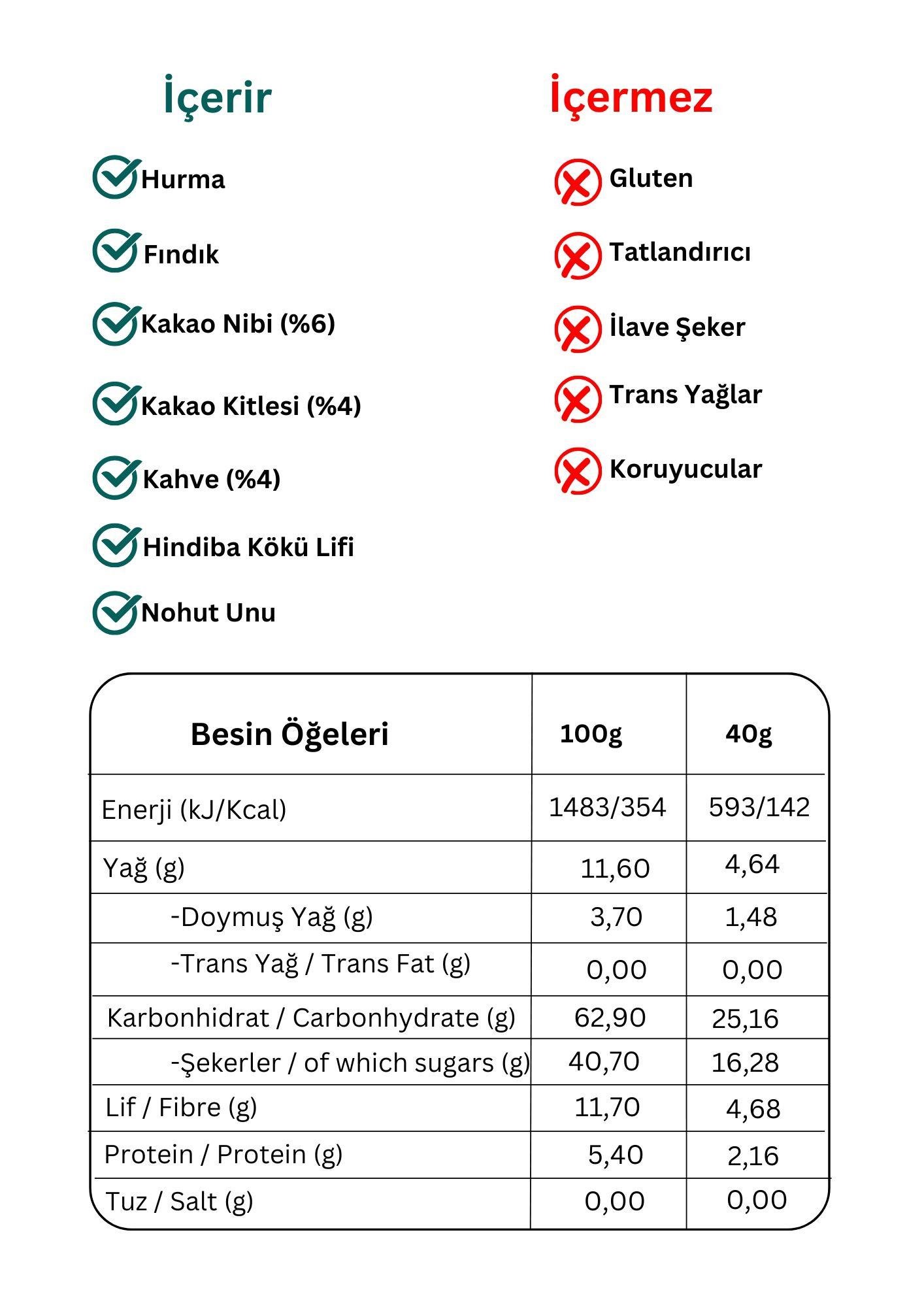 Meyve Bar Kahveli ve Kakaolu 40g x 12 Adet
