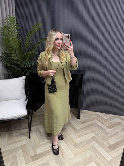 Ceketli Tensel Kumaş Elbise Olive - Byelif Dursun