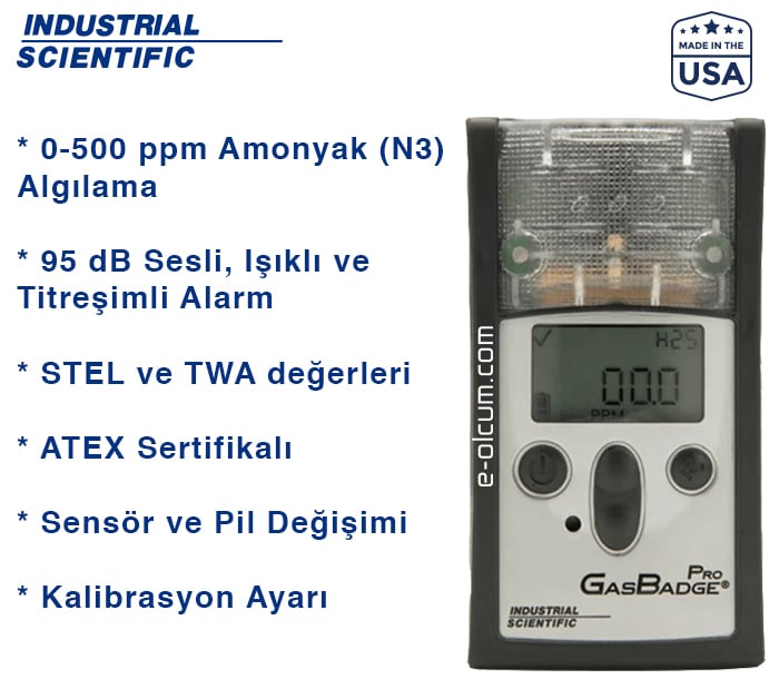 Ind. Sci. Gas Badge Pro Amonyak (NH3) Dedektörü