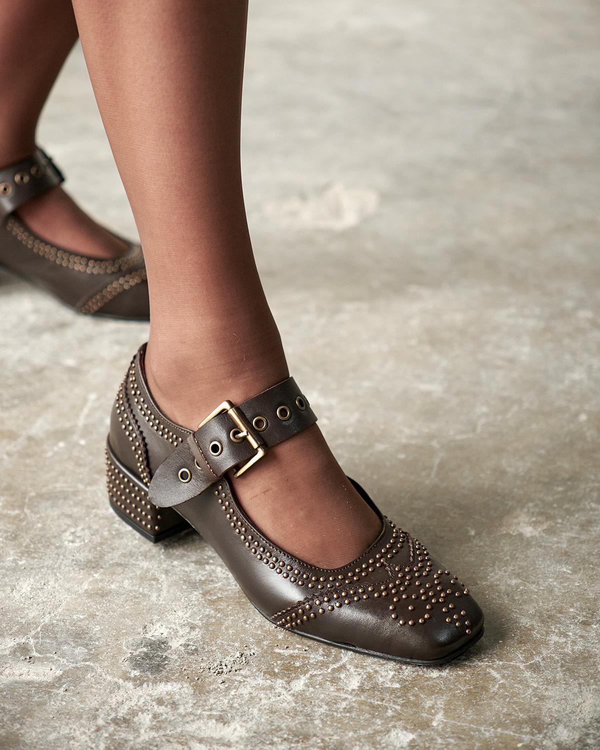 BELOY KAHVE DERİ TOPUKLU AYAKKABI