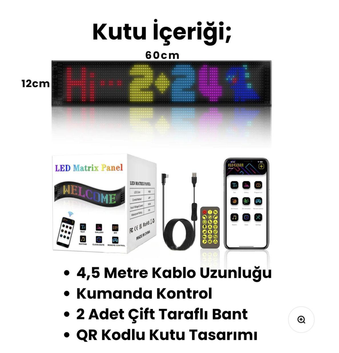 Kişiselleştirilebilir Matrix Car LED Ekran (60x12cm)
