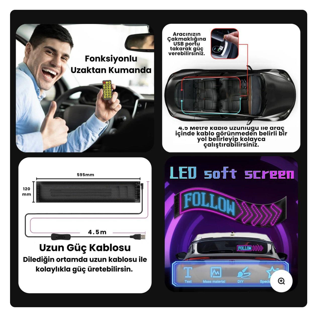 Kişiselleştirilebilir Matrix Car LED Ekran (60x12cm)