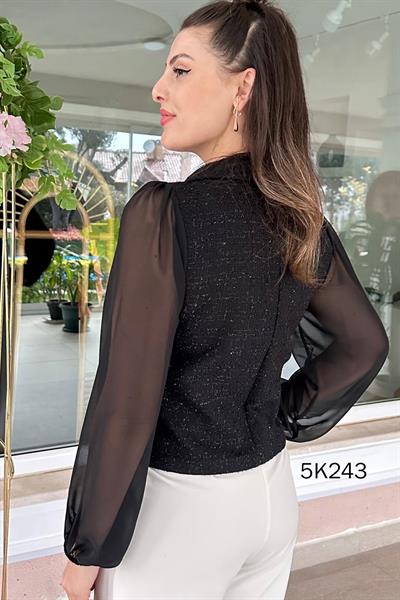 Şifon Kol Simli Tuvid Kumaş Ceket
