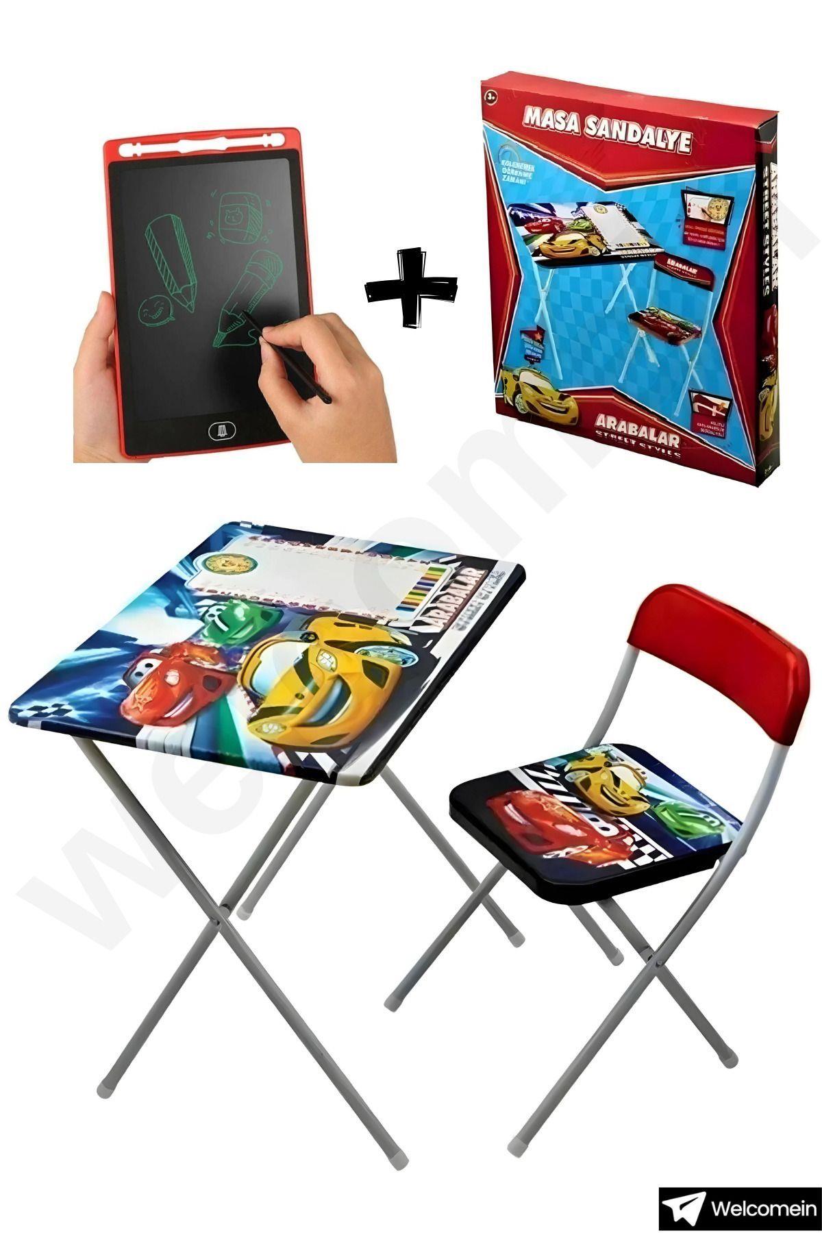 Cars Katlanabilir Çocuk Ders Çalışma Masa Sandalyesi ve Çizim Tableti Set