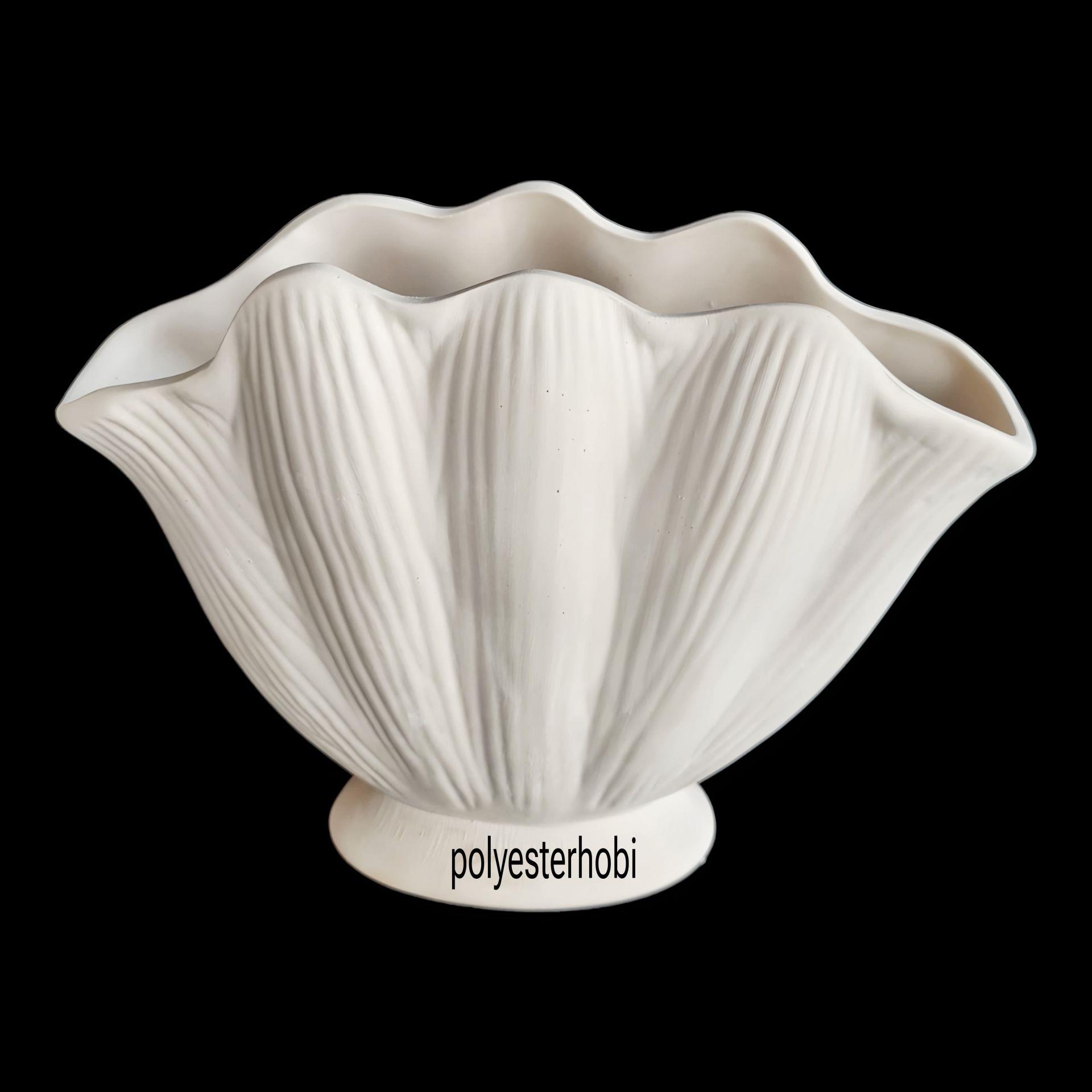 SC 070 - İstridye Vazo Ham Seramik Dekoratif Obje | Polyester Hobi