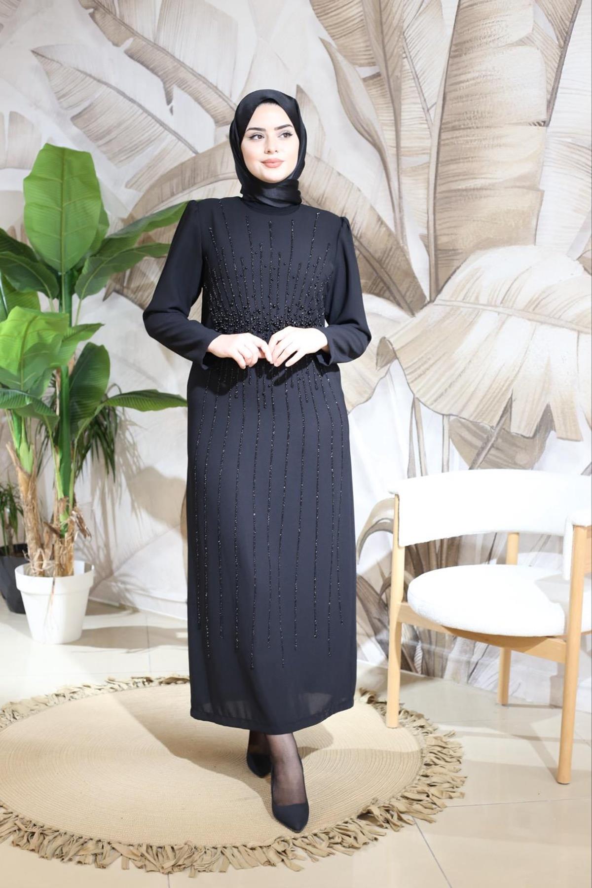 2101 KOD TAŞLI ELBİSE SİYAH