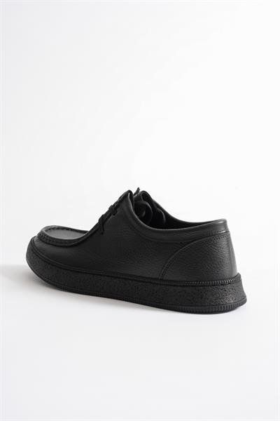 Oren Erkek Siyah Hakiki Deri Bağcıklı Casual Ayakkabı