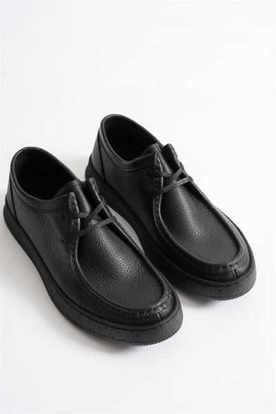 Oren Erkek Siyah Hakiki Deri Bağcıklı Casual Ayakkabı