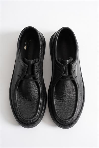 Oren Erkek Siyah Hakiki Deri Bağcıklı Casual Ayakkabı