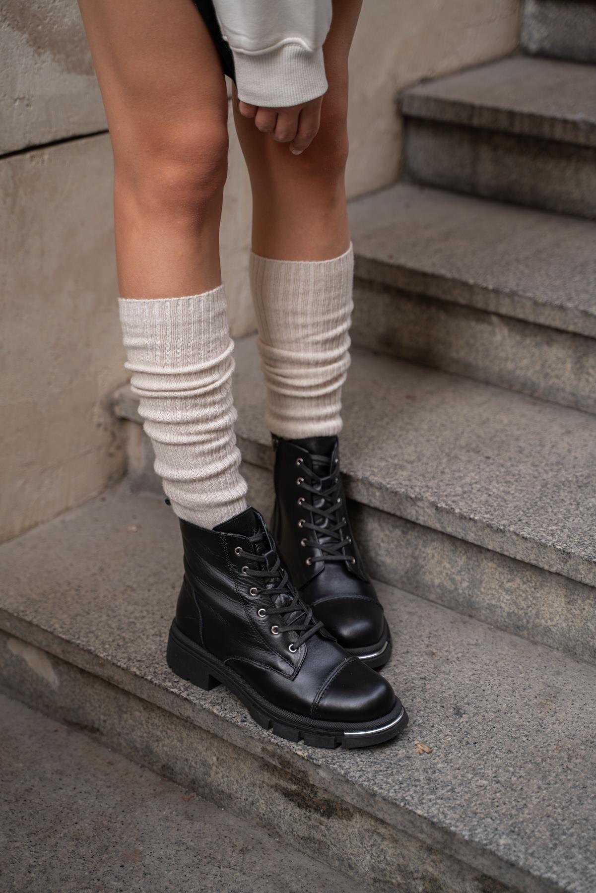 Betty Siyah Hakiki Deri Bot Satın Al | Ece'nin Butiği