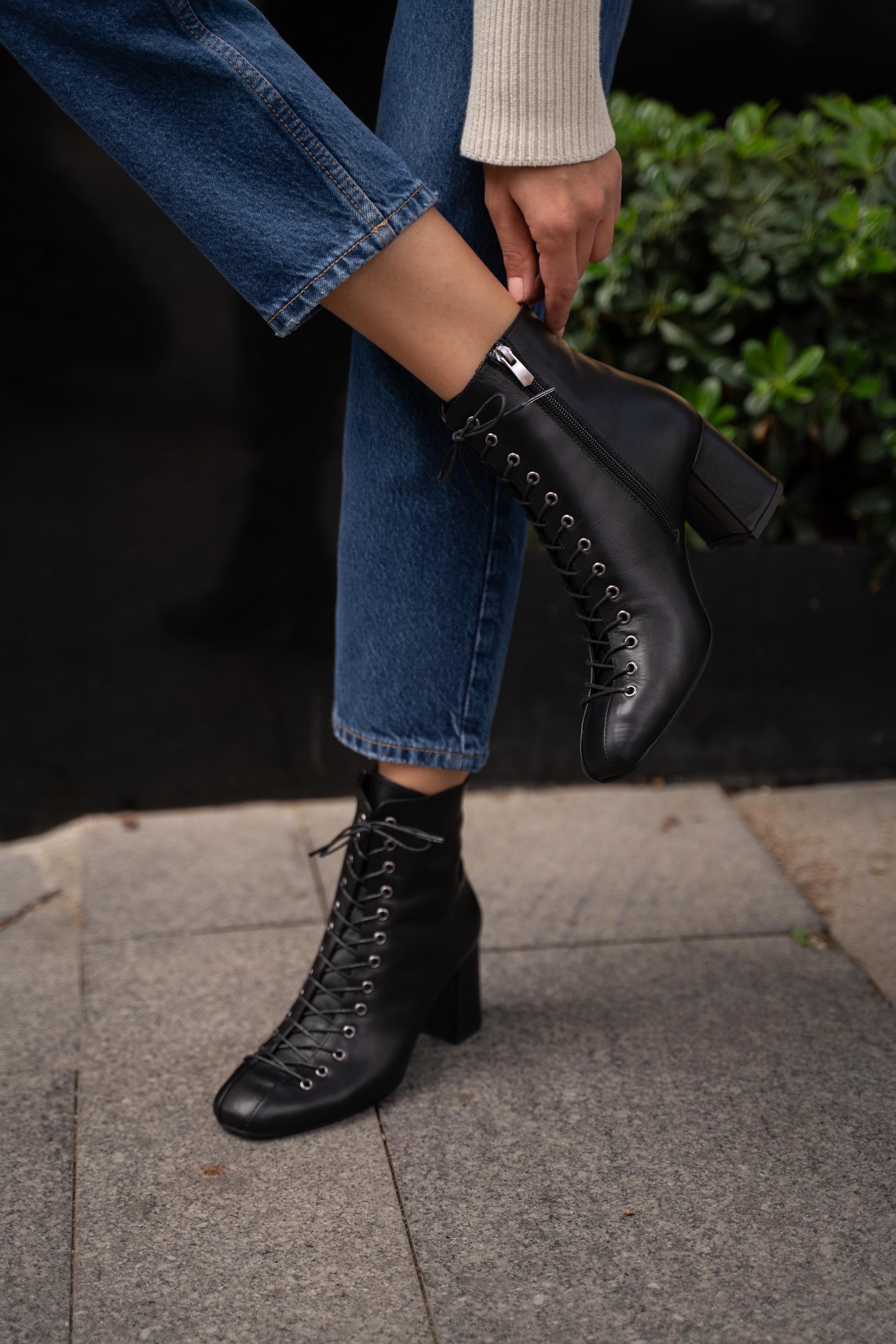 Gigi Siyah Hakiki Deri Bot Satın Al | Ece'nin Butiği