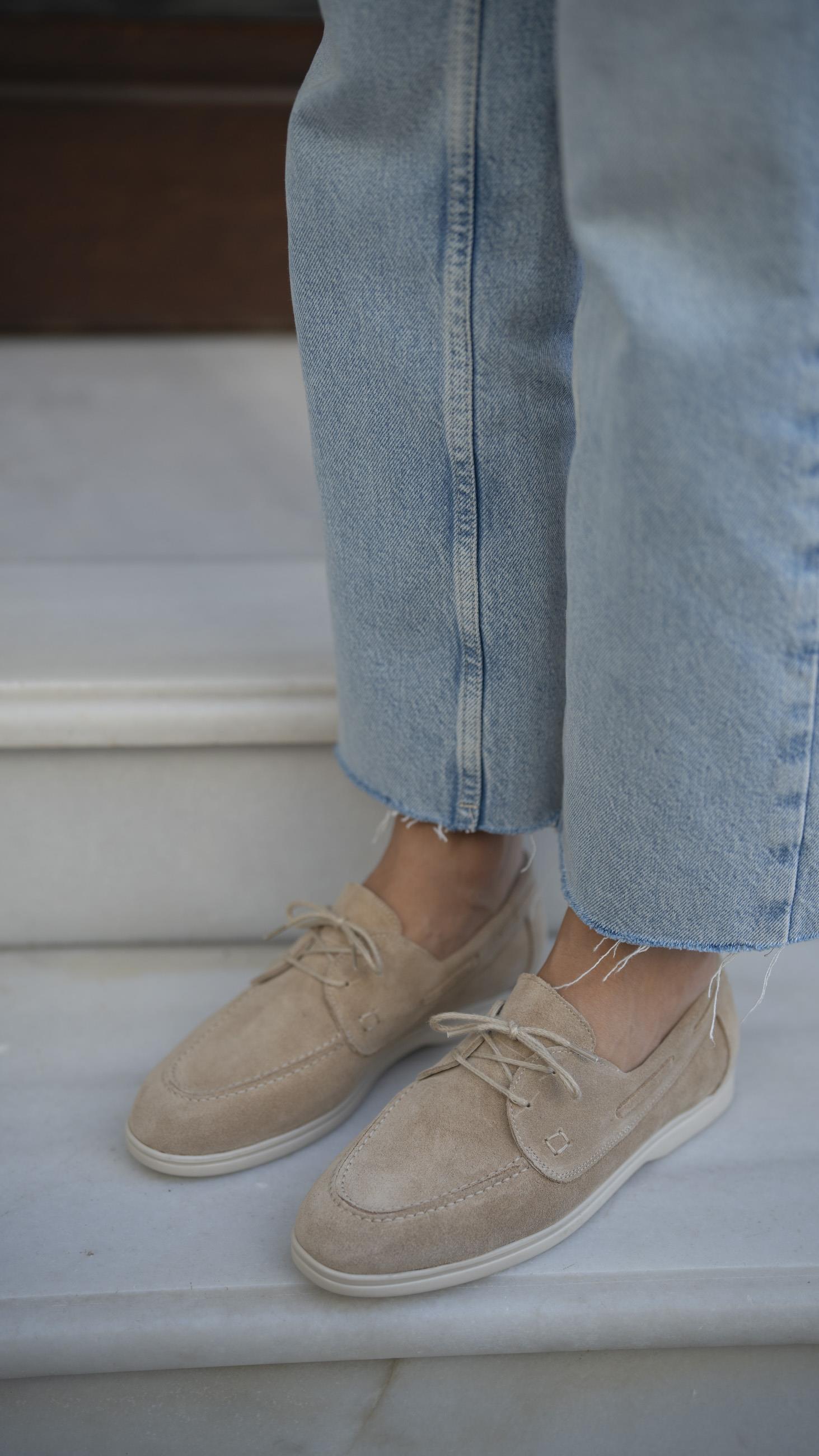 Wood Bej Hakiki Süet Kadın Makosen Ayakkabı| Ece'nin Butiği