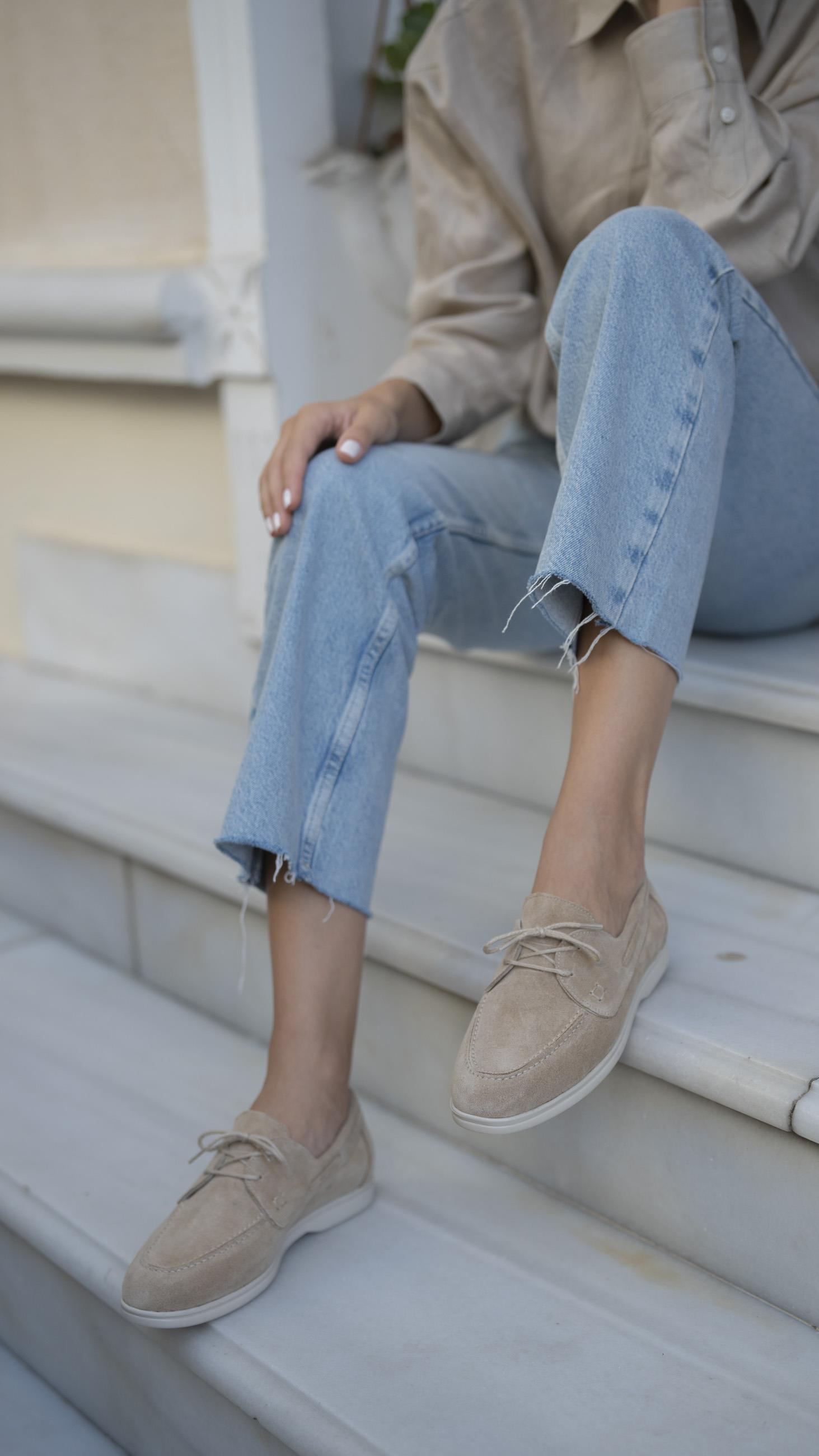 Wood Bej Hakiki Süet Kadın Makosen Ayakkabı| Ece'nin Butiği