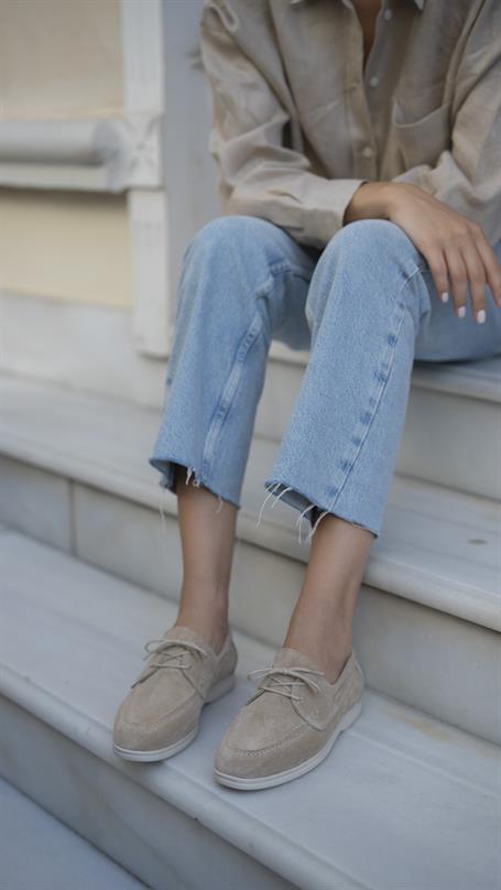 Wood Bej Hakiki Süet Kadın Makosen Ayakkabı| Ece'nin Butiği