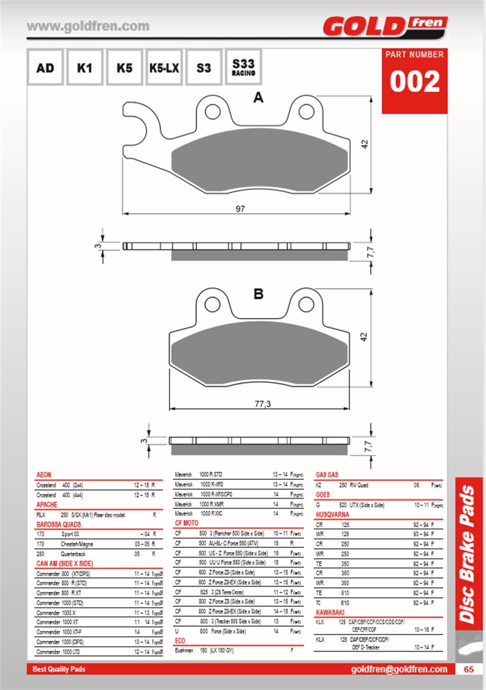 GOLD FREN BALATA AD002