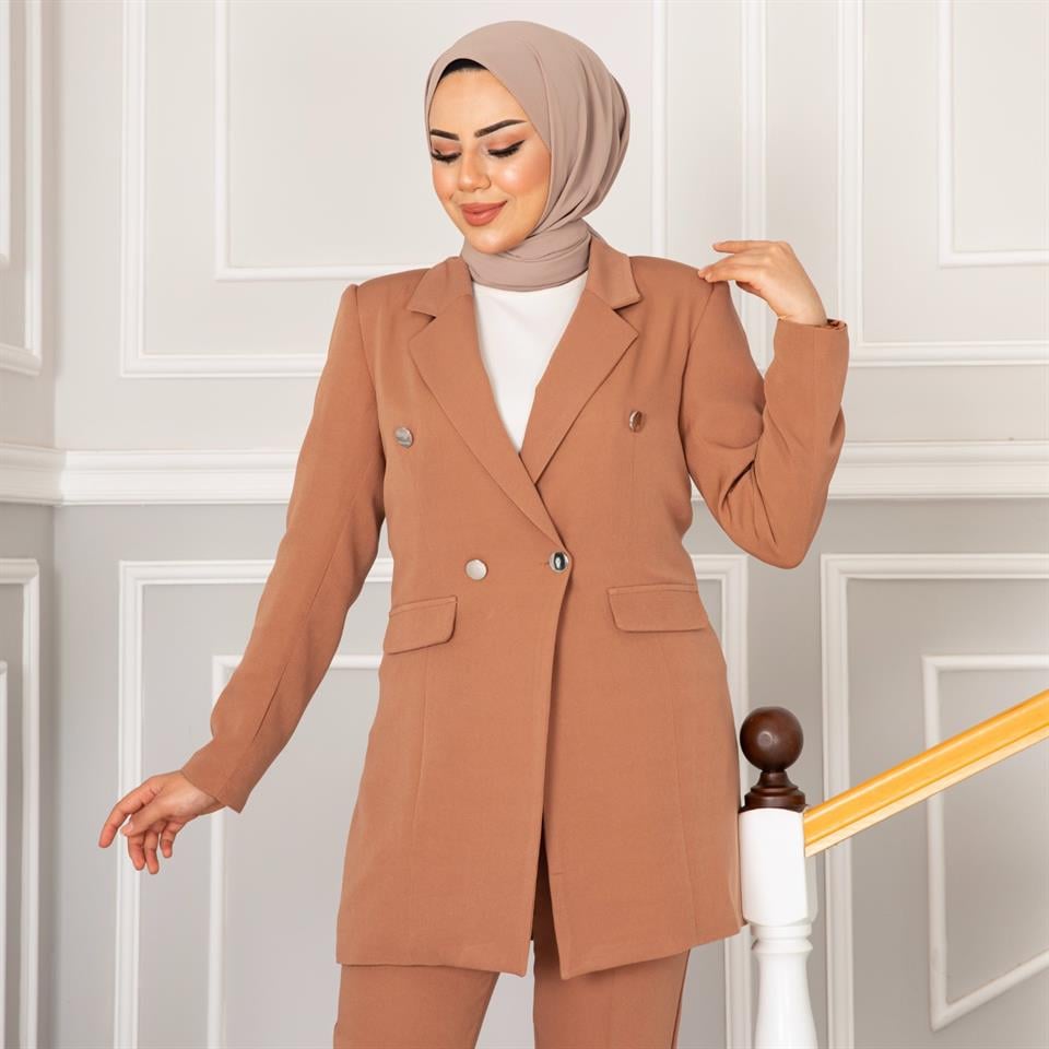 Business Ceket Pantolon Tesettür Takım 10711 Camel Business Ceket Pantolon Tesettür Takım 10711 Camel