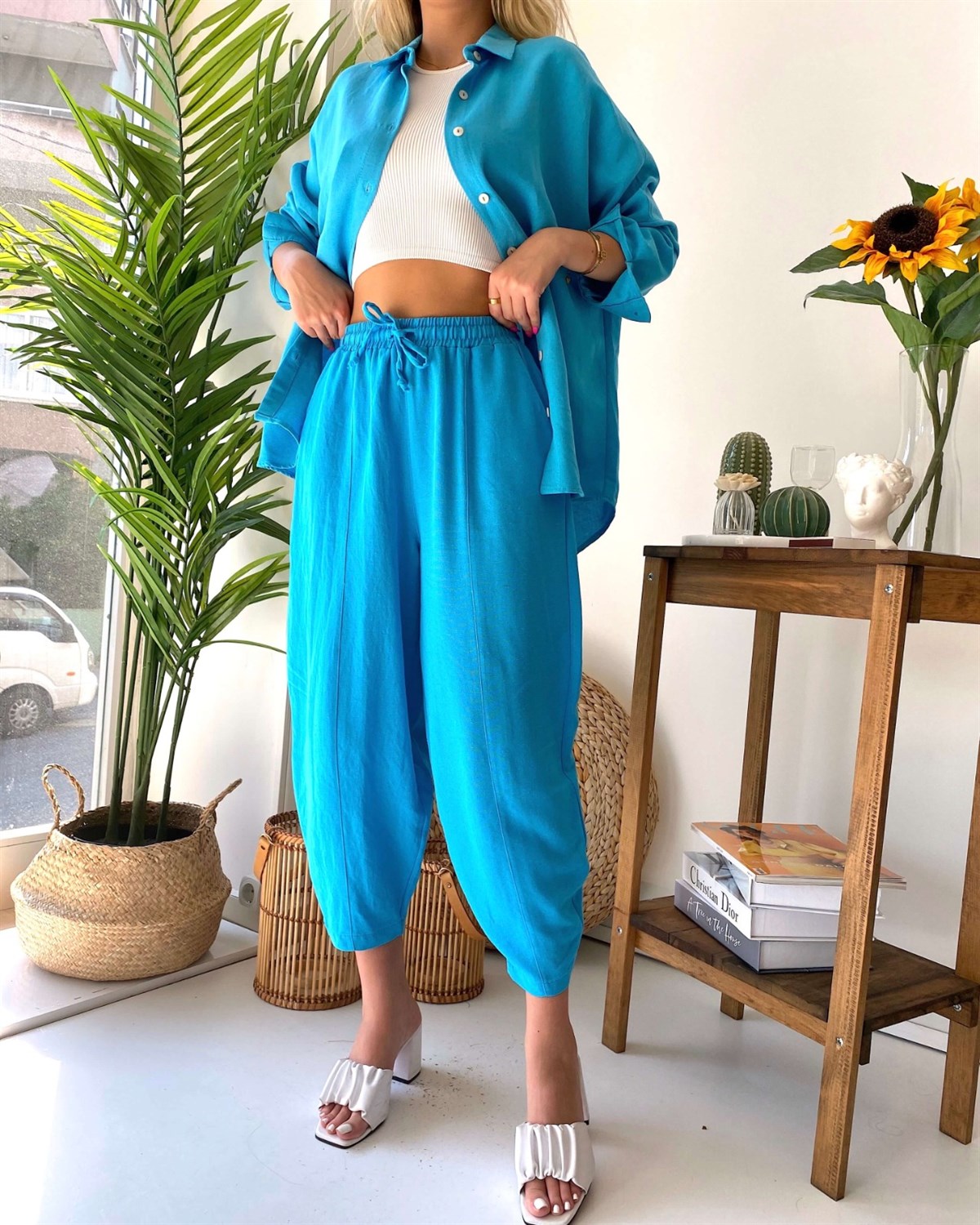 Oversize Şalvar Model İkili Takım - Mavi | minetanbutik.com.tr