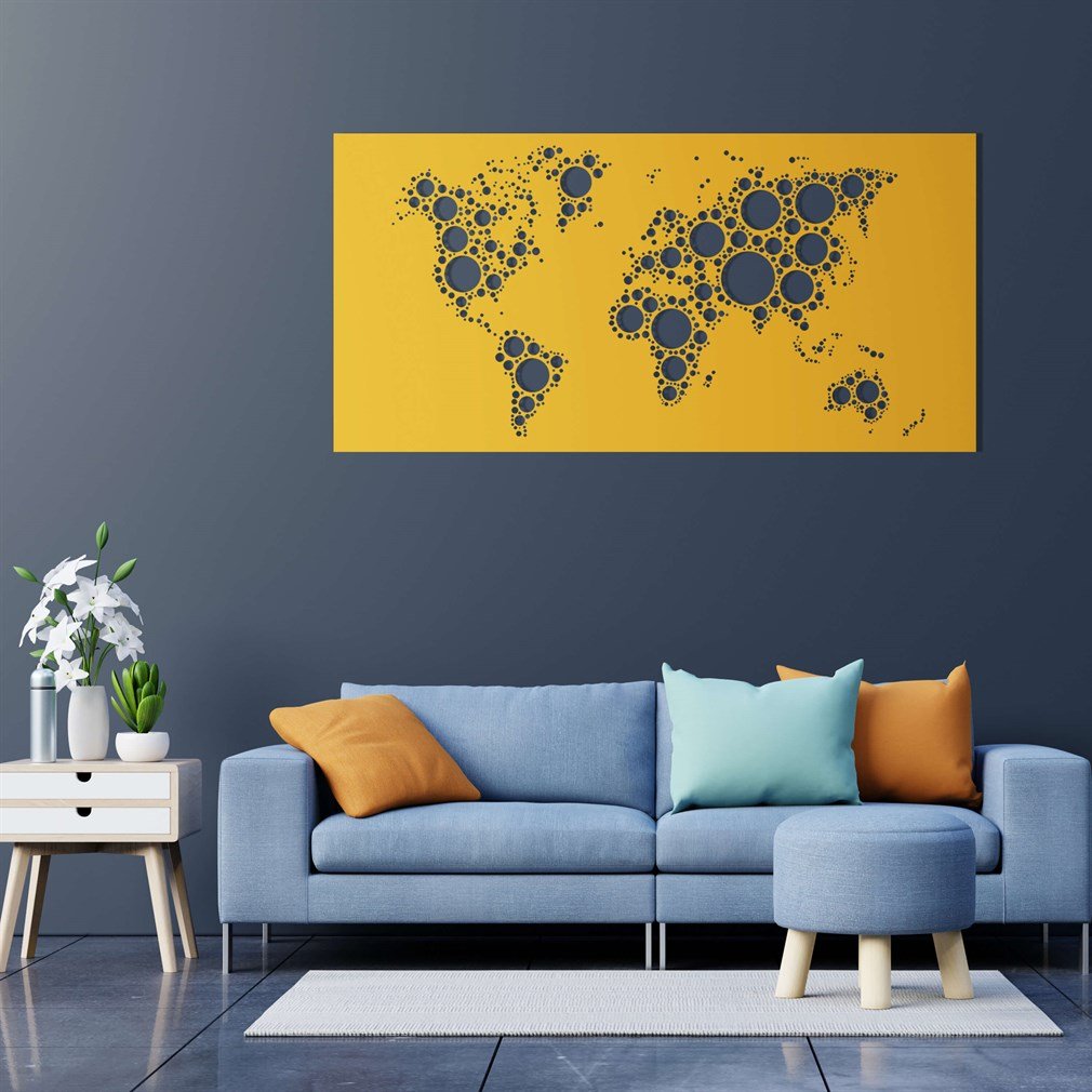 XL Metal Dünya Haritası World Map - Salon Aksesuarları | baupor