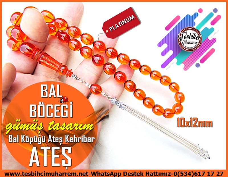 Gümüş Püskül Tasarım Bal Köpüğü Ateş Kehribar Tesbih Bal Böceği