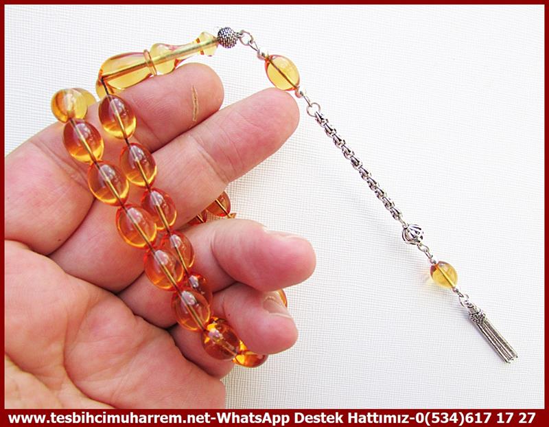 Tespih Ateş Kehribar Beyzi Kesim Bal Sarısı Ateş Böceği Tesbih