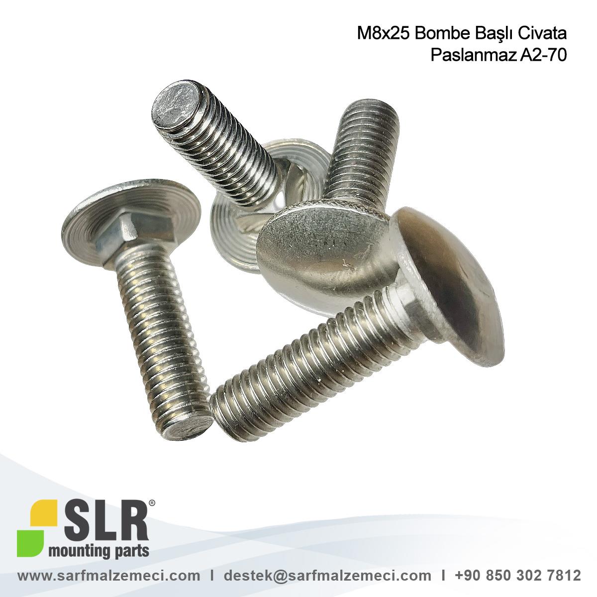 Paslanmaz Bombe Başlı Kasa Civatası M8x25