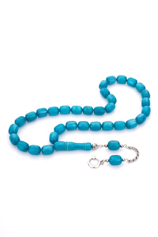 Büyük Boy Sedefli Mavi Toz Kehribar Tesbih - TesbihKenti