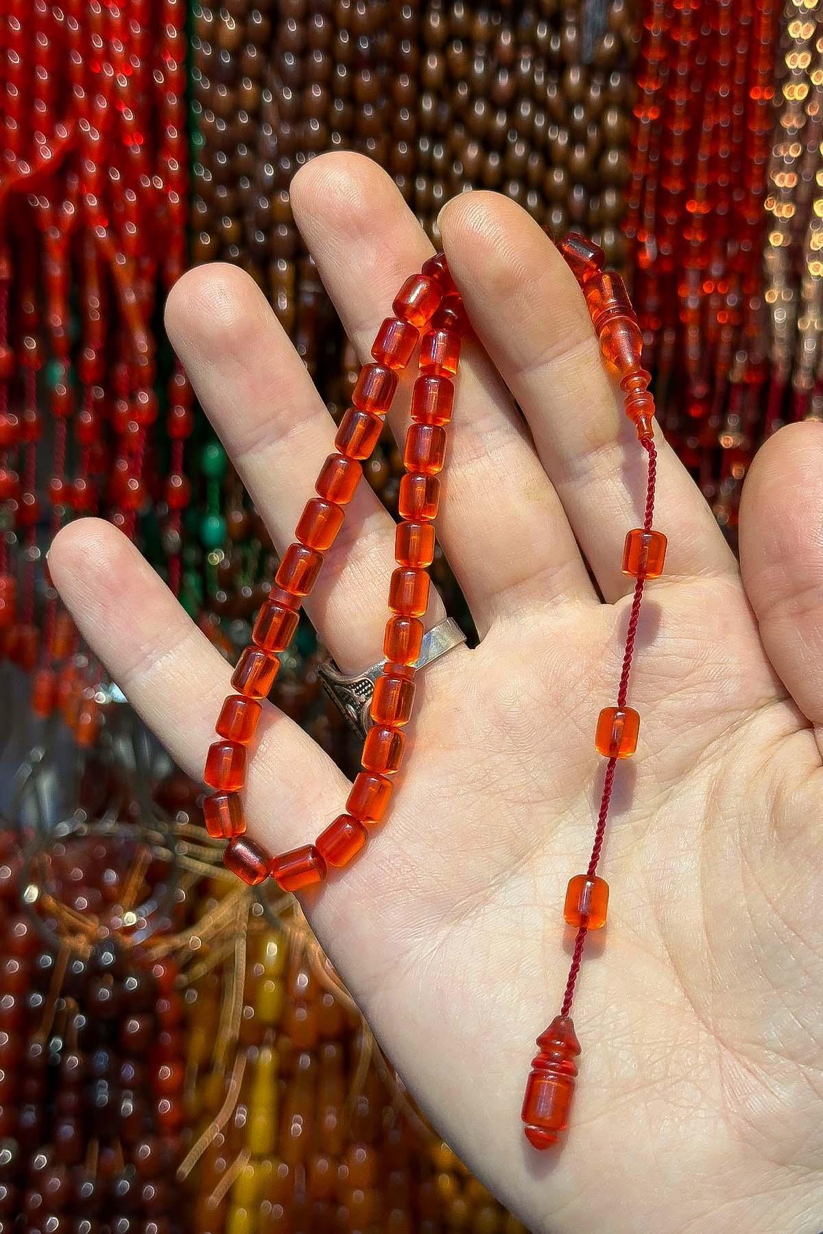 Bilek Boy Açık Kırmızı Ateş Kehribar Tesbih - TesbihKenti