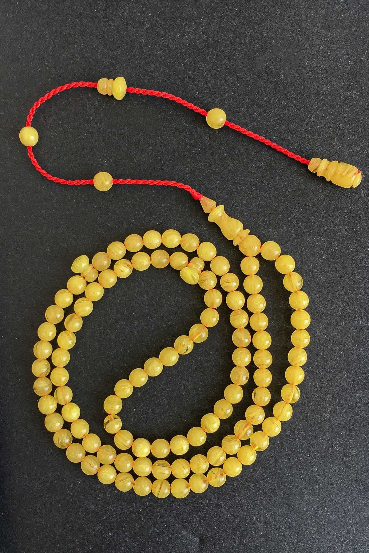 Küçük Boy Namaz Tesbihi Sarı Renk 99'luk Sıkma Kehribar Tesbih ...