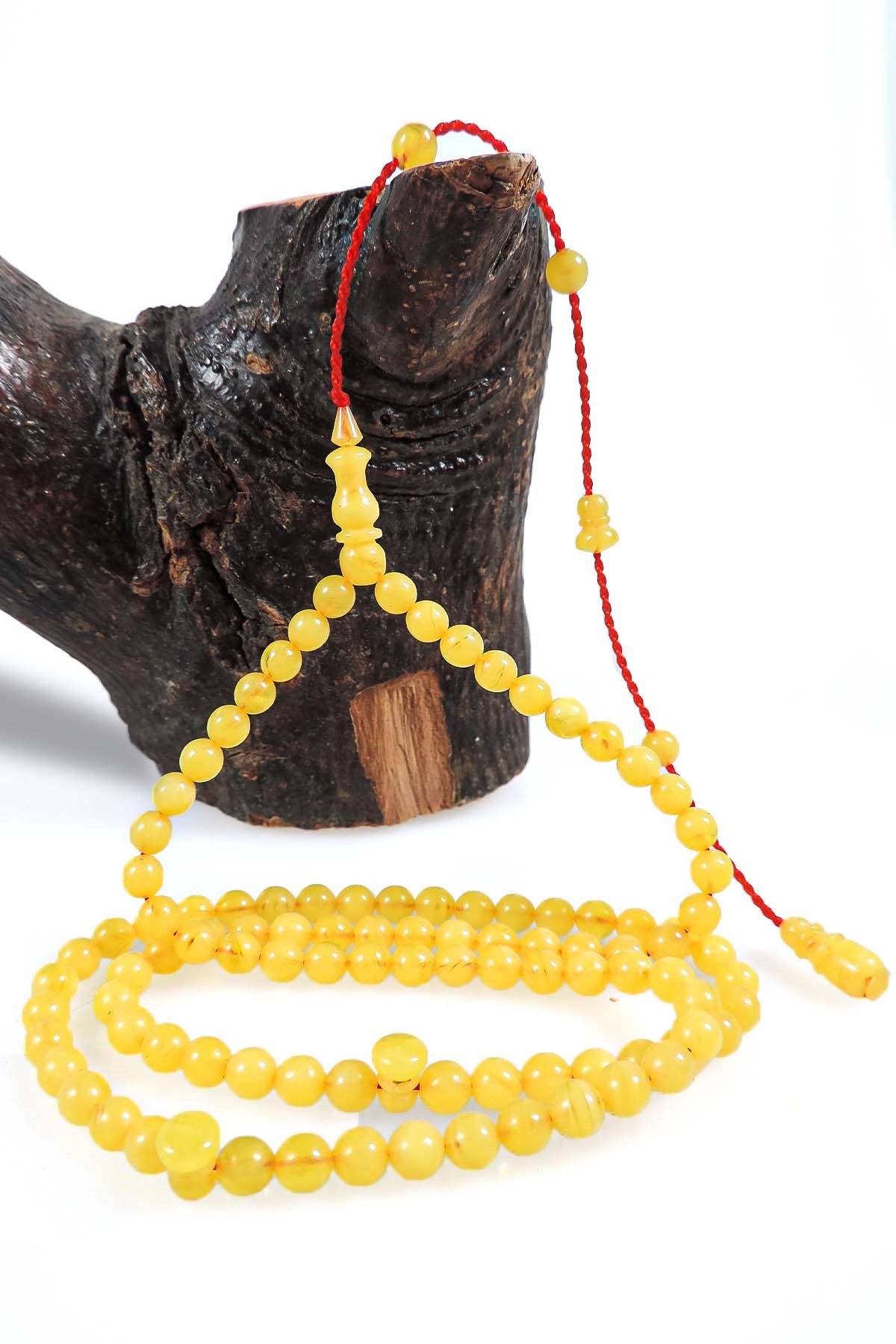 Küçük Boy Namaz Tesbihi Sarı Renk 99'luk Sıkma Kehribar Tesbih ...