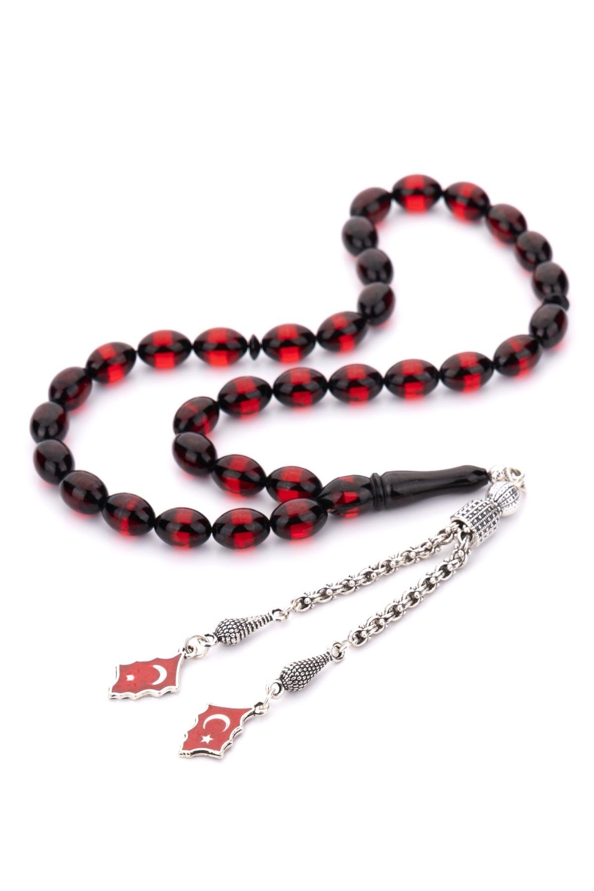 Sürmeli Kırmızı Ateş Kehribar Tesbih - TesbihKenti