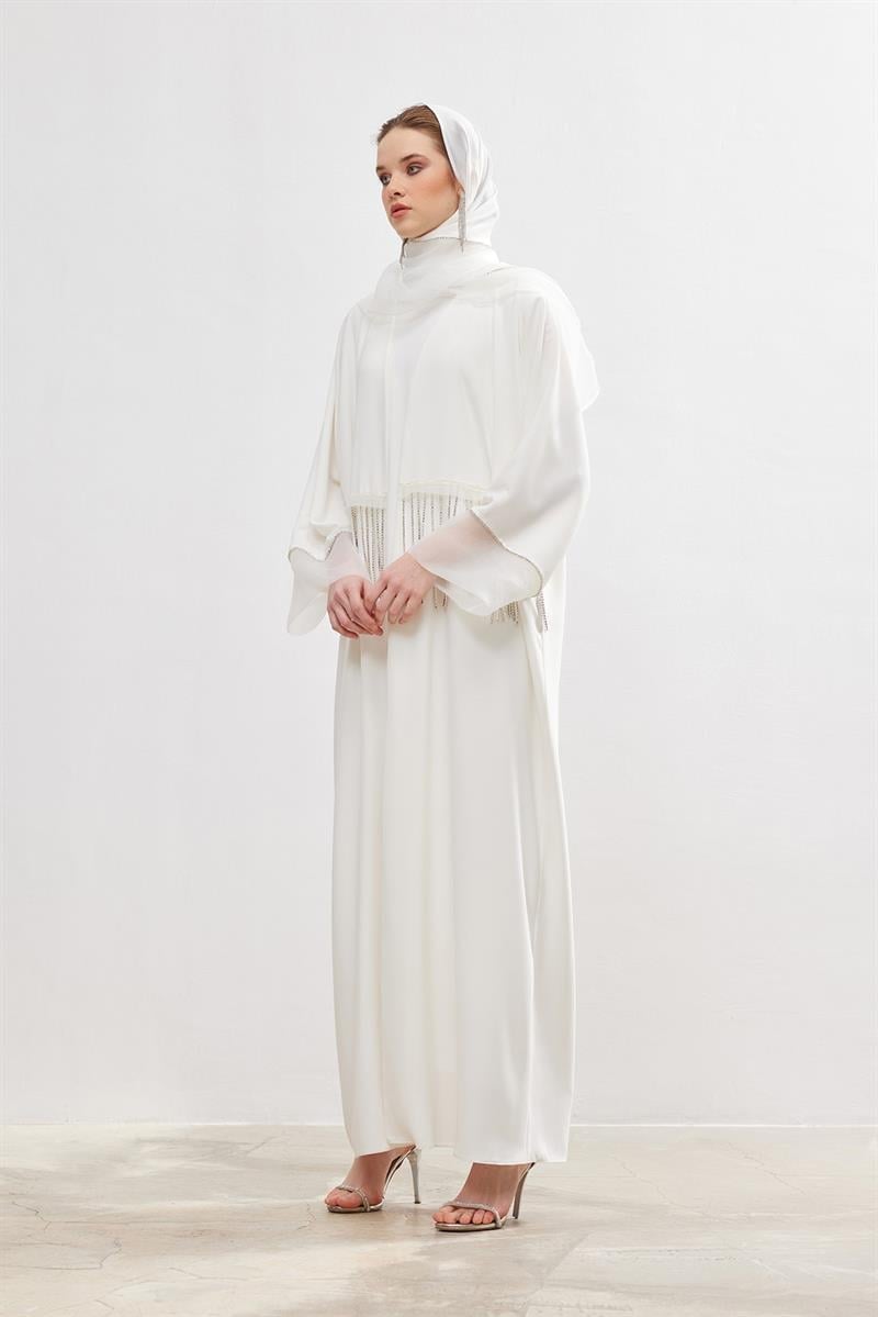Crystal Stone Abaya - WHITE