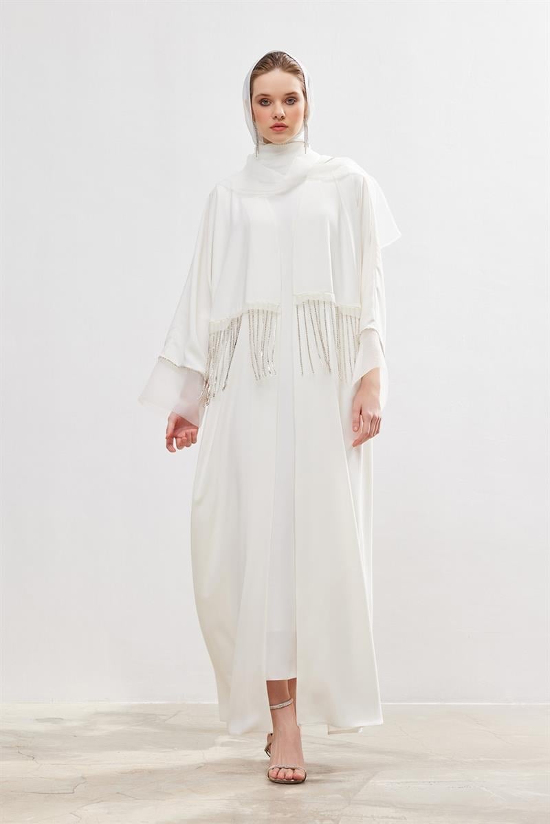 Crystal Stone Abaya - WHITE