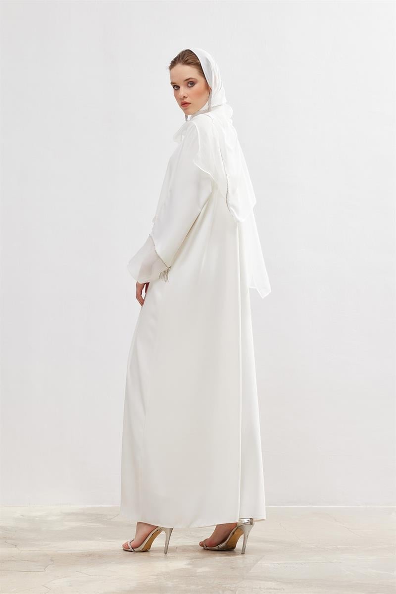 Crystal Stone Abaya - WHITE