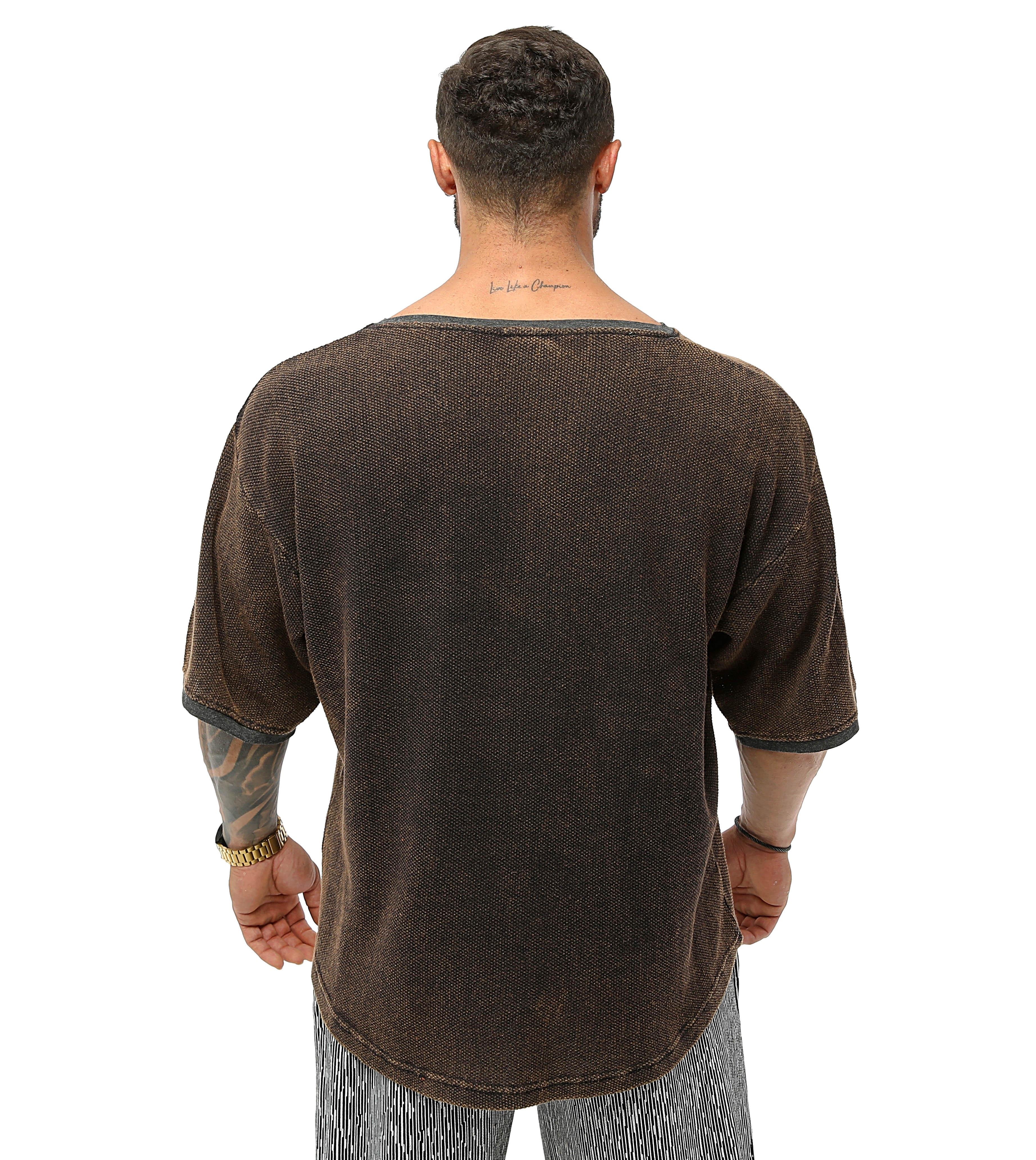 Men's Oversize Knitwear Brown Rag Top T-shirt Big Sam 3349 Brown ...