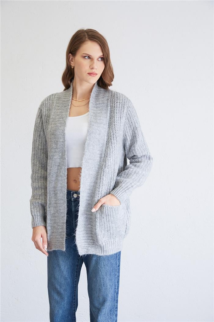 Avrile Long Cardigan with Pockets Gray A92388 S