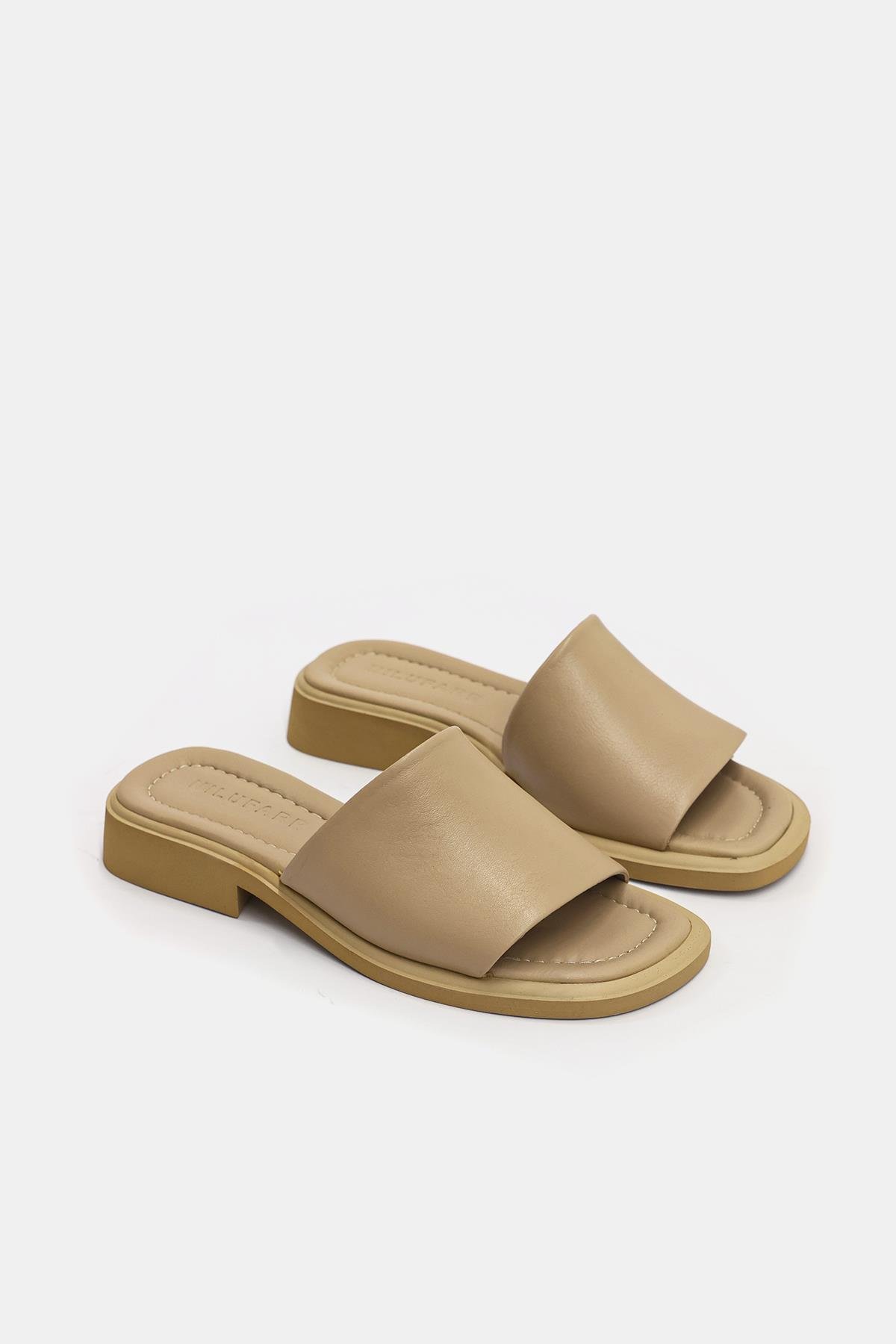 Miya Nude Genuine Leather Womens Slippers