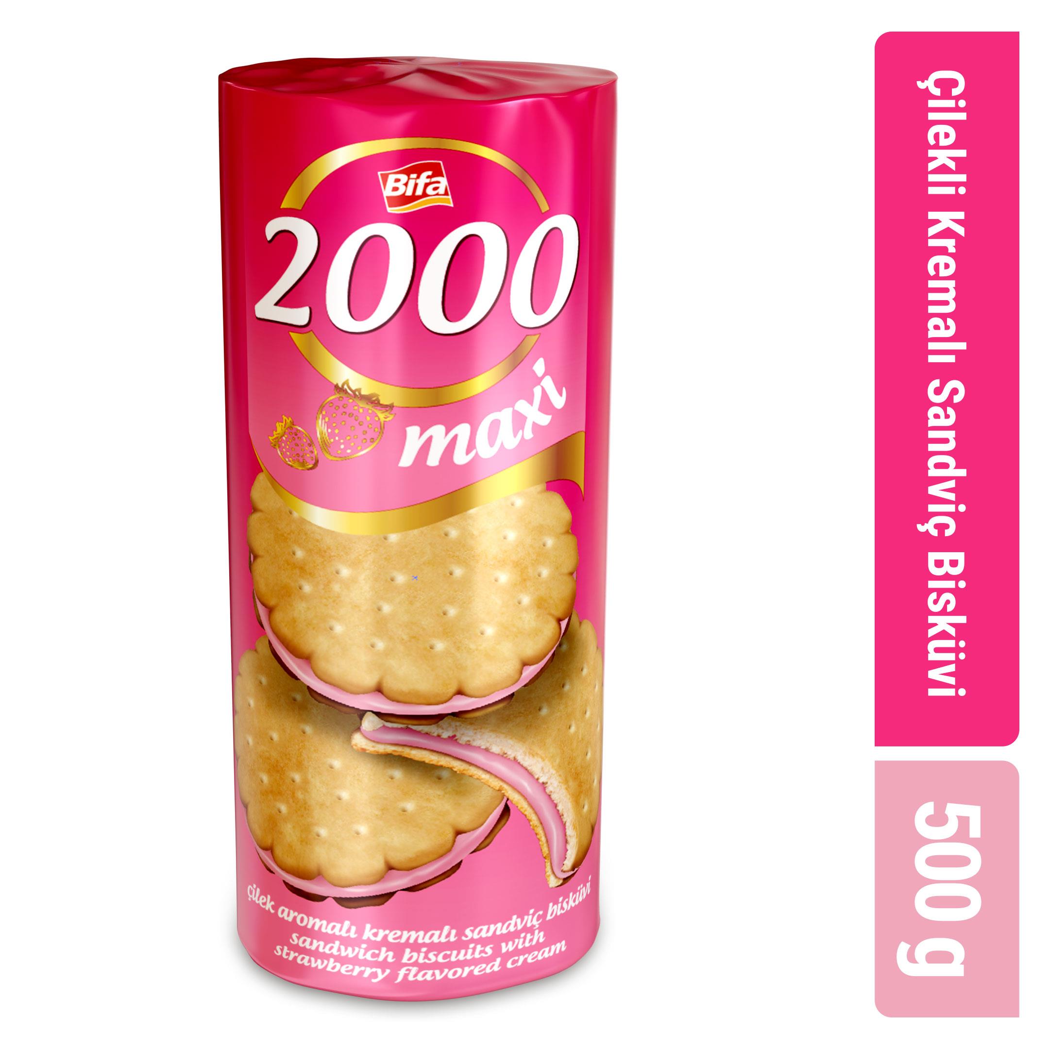 Bifa 2000 Çilekli Kremalı Sandviç Bisküvi 500gr