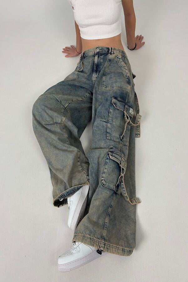 Light Blue Denim Ask l Multi Pocket Baggy Cargo Pants