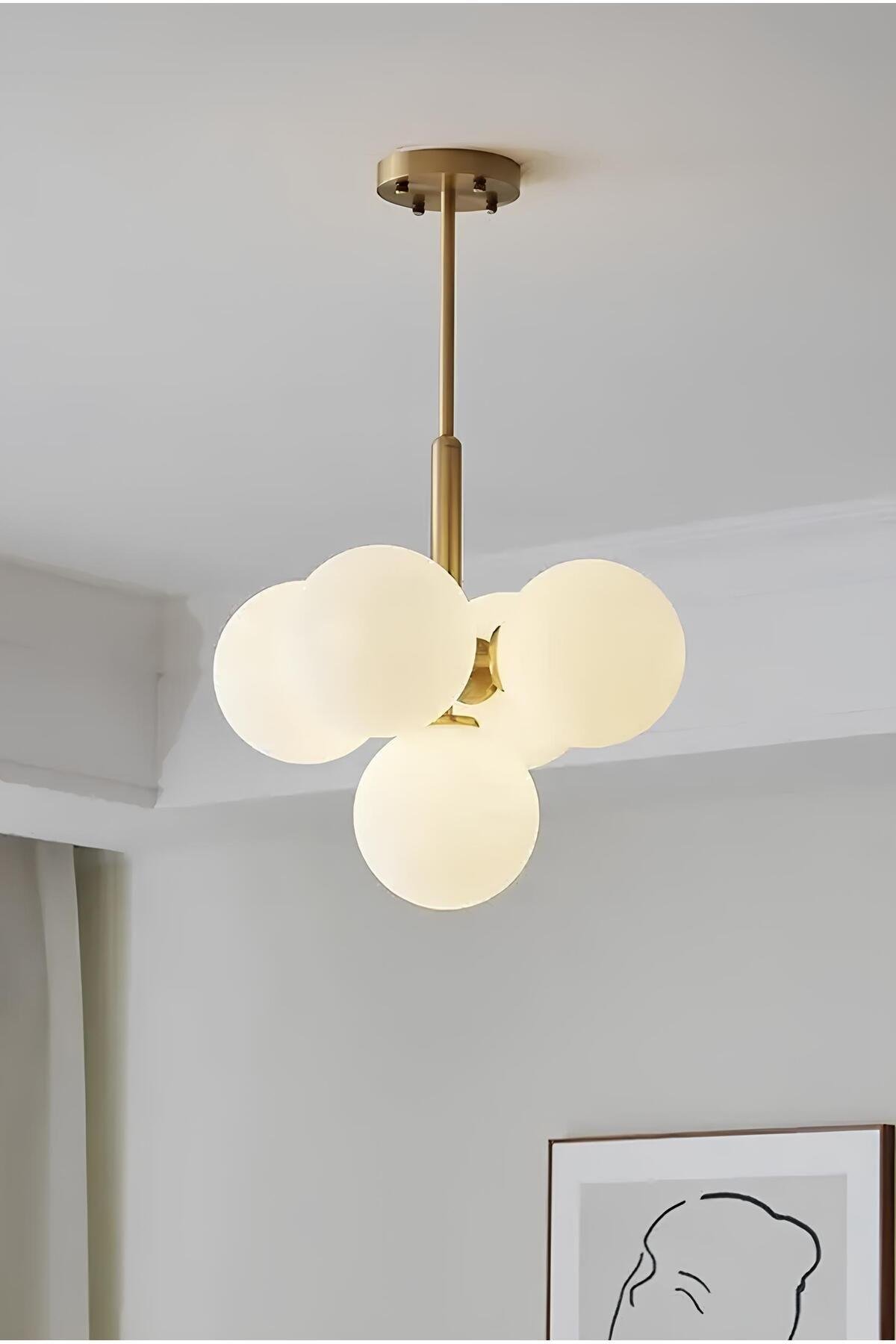 Modern Avize Glop Balon Camlı Cloudy Avize Eskitme Gold Sarı Şık ...